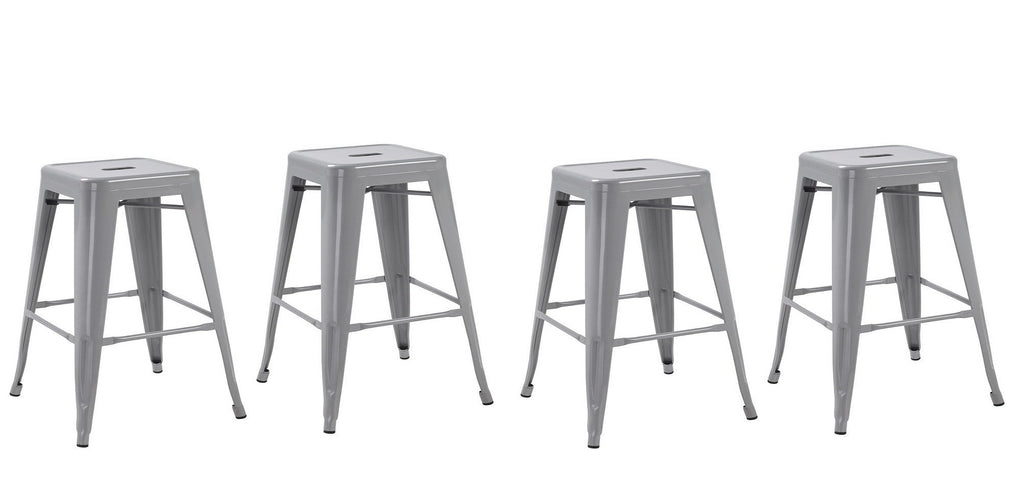 Silver 24" Industrial Stackable Metal Vintage Counter BarStool Silver ...